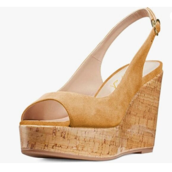 Fowt | Shoes | Fowt Khaki Peep Toe Slingback Platform Wedge High Heel ...